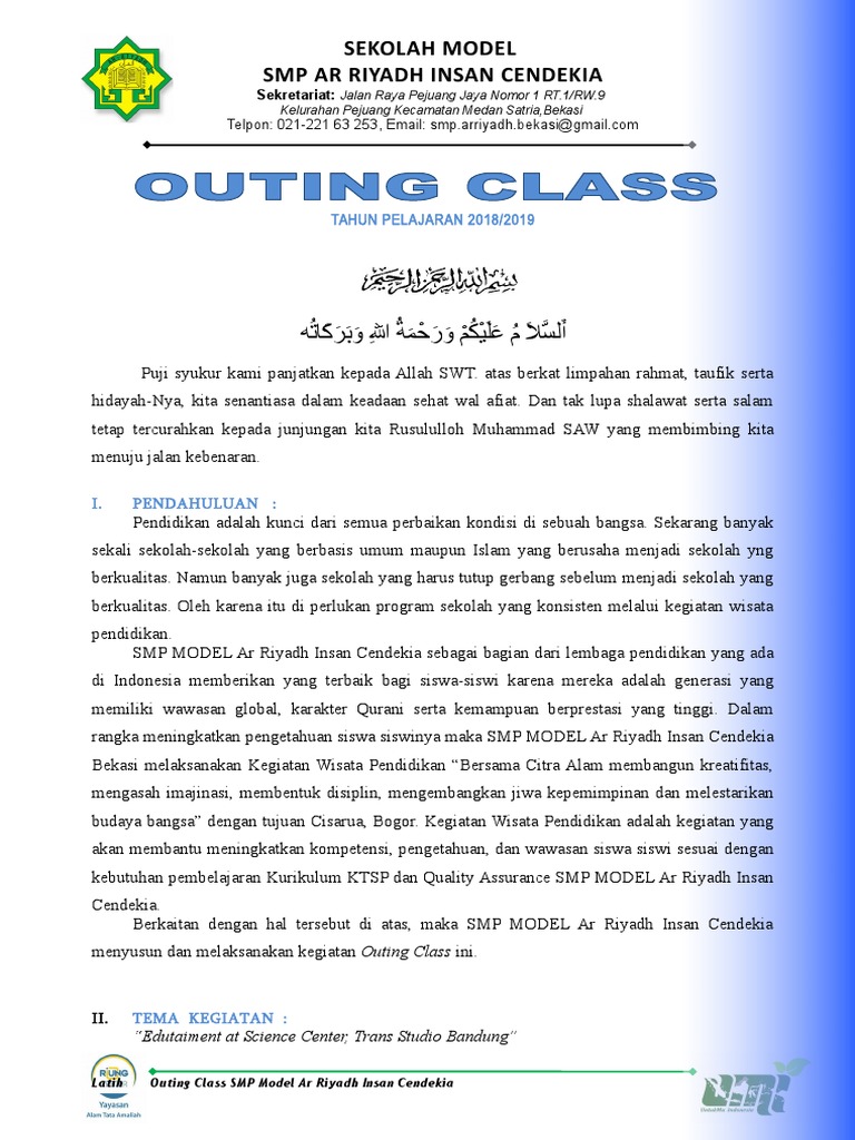 Proposal Outing Class 2019 | Download Free PDF | Indonesia