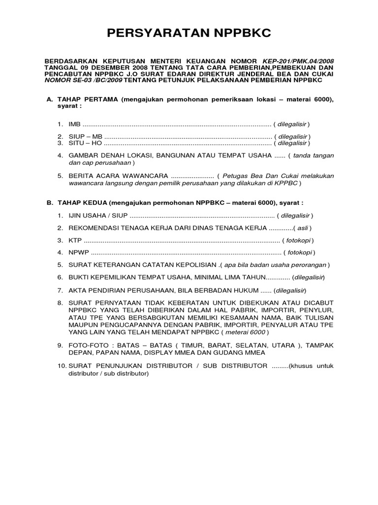 Persyaratan NPPBKC | PDF