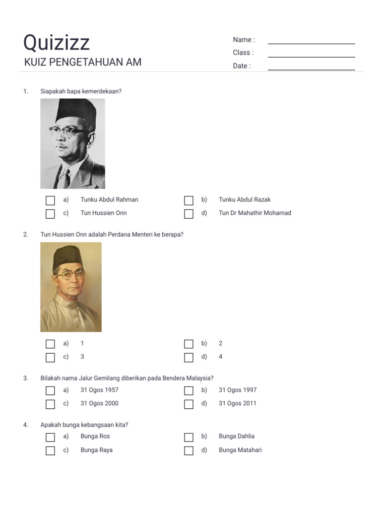 Kuiz Pengetahuan Am - Print - Quizizz | PDF
