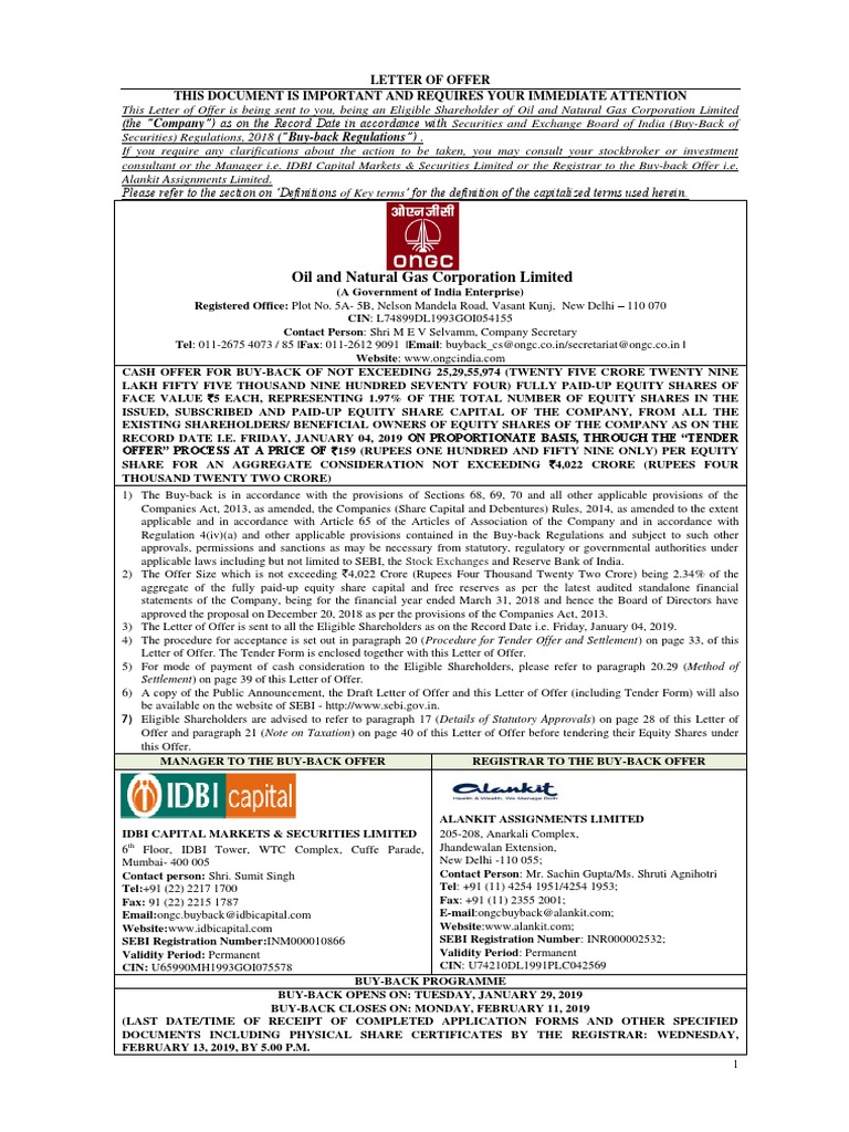 Letter of Offer | PDF | Stocks | Securities (Finance)