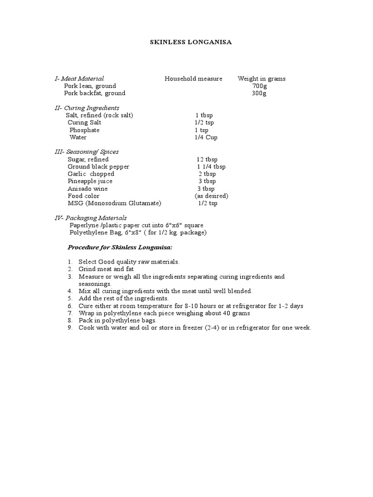I-Meat Material: Skinless Longanisa | PDF