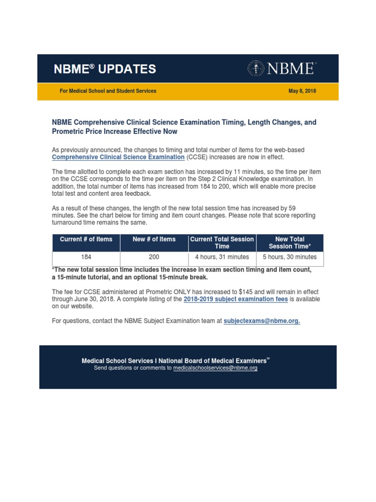 Nbme Updates Ccse Timing Prometric Price | PDF