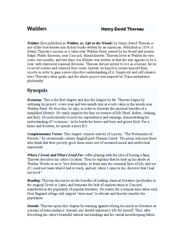 A Detailed Summary and Analysis of Henry David Thoreau's Classic Work ...