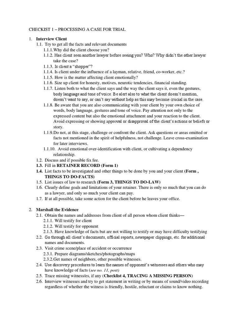 Checklist 1 | PDF | Discovery (Law) | Deposition (Law)