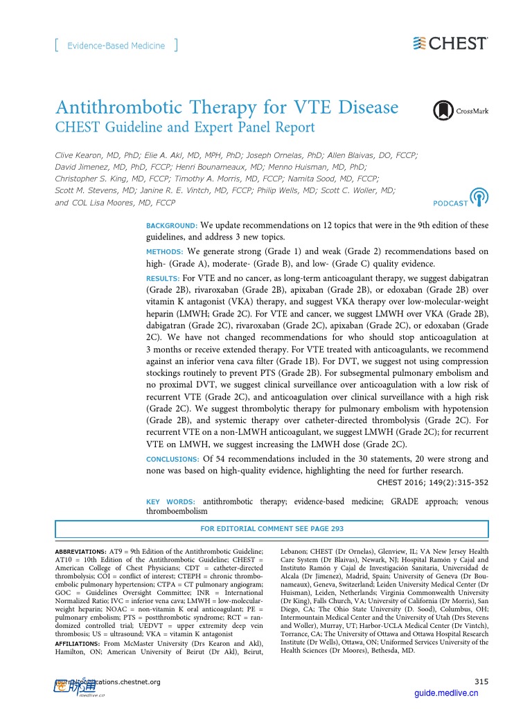 Antithrombotic Therapy For VTE Disease: CHEST Guideline and Expert ...
