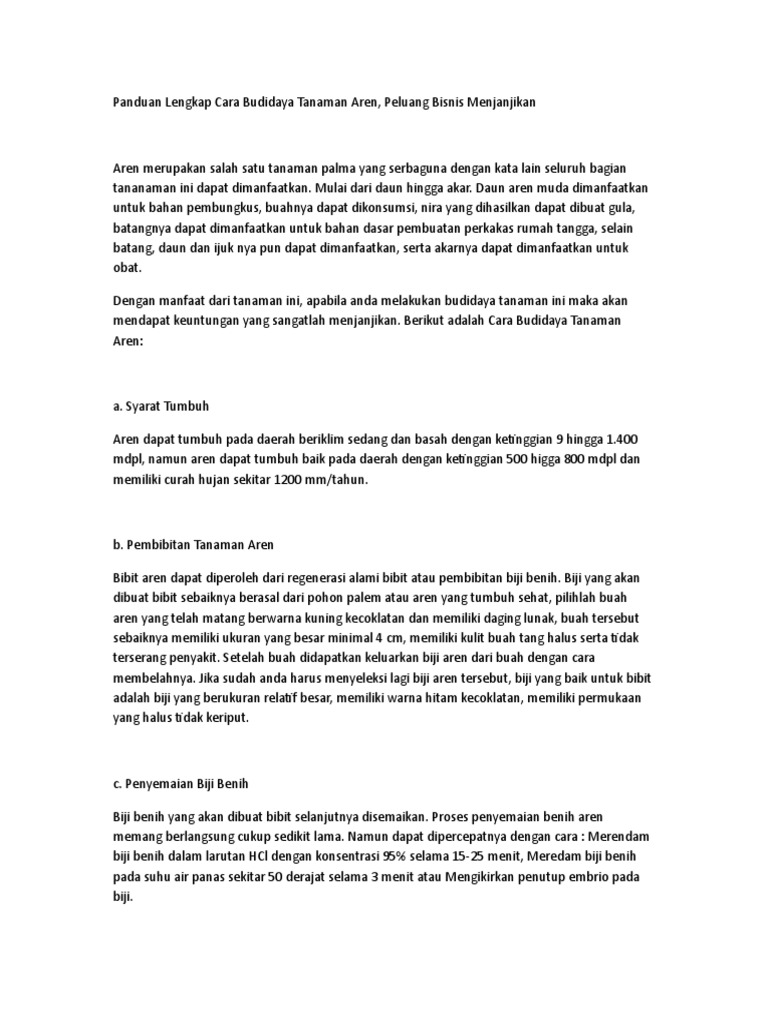 Panduan Budidaya Tanaman Aren | PDF