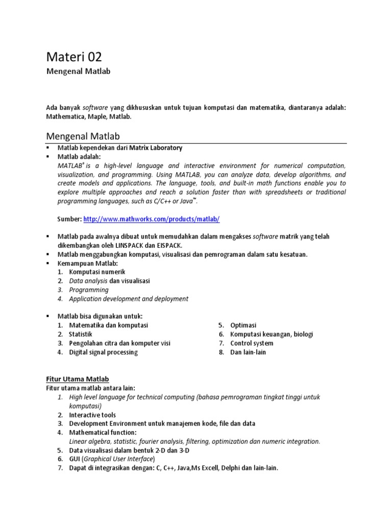 Materi 02 Mengenal Matlab | PDF