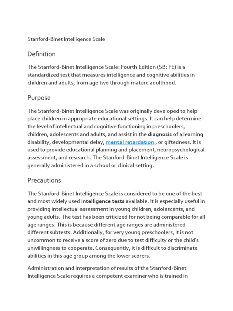 Stanford-Binet Intelligence Scale: Mental Retardation | PDF ...
