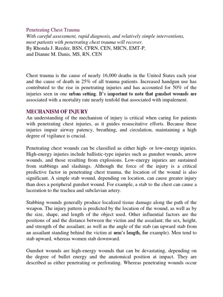 Penetrating Chest Trauma | PDF | Major Trauma | Traumatology