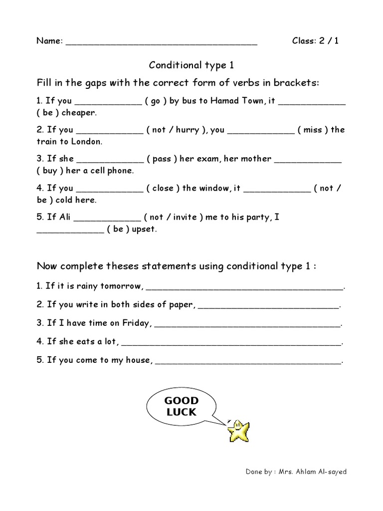 Conditional Type 1 Fill in The Gaps With The Correct Form of Verbs in ...