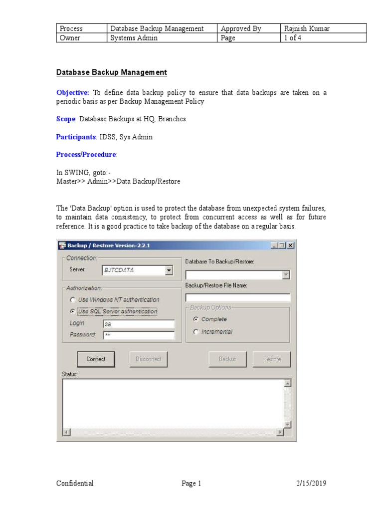 Data Backup Policy | PDF | Backup | Microsoft Sql Server
