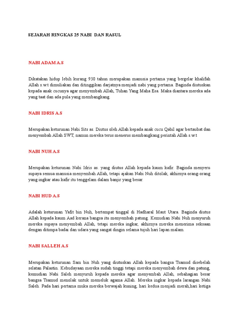 Sejarah Ringkas 25 Nabi Dan Rasul | PDF