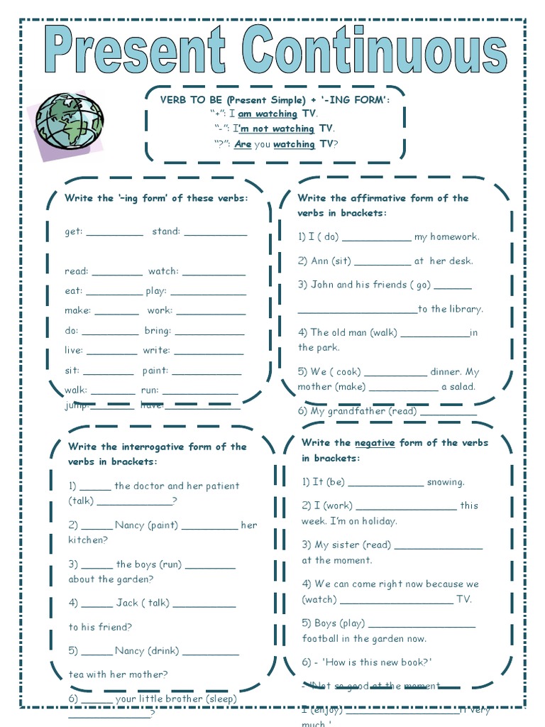 Present Continuous Exercise | PDF | Morphology | Onomastics