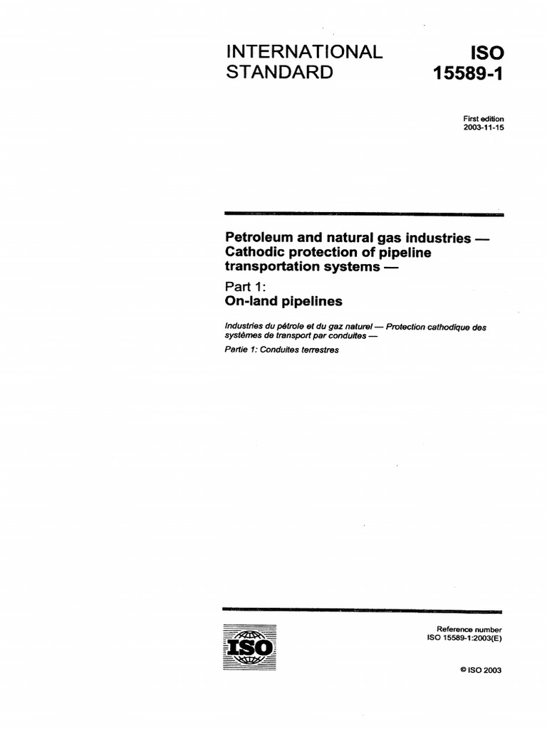 ISO 15589 1 Cathodic Protection of Pipeline Transportation of Systems ...