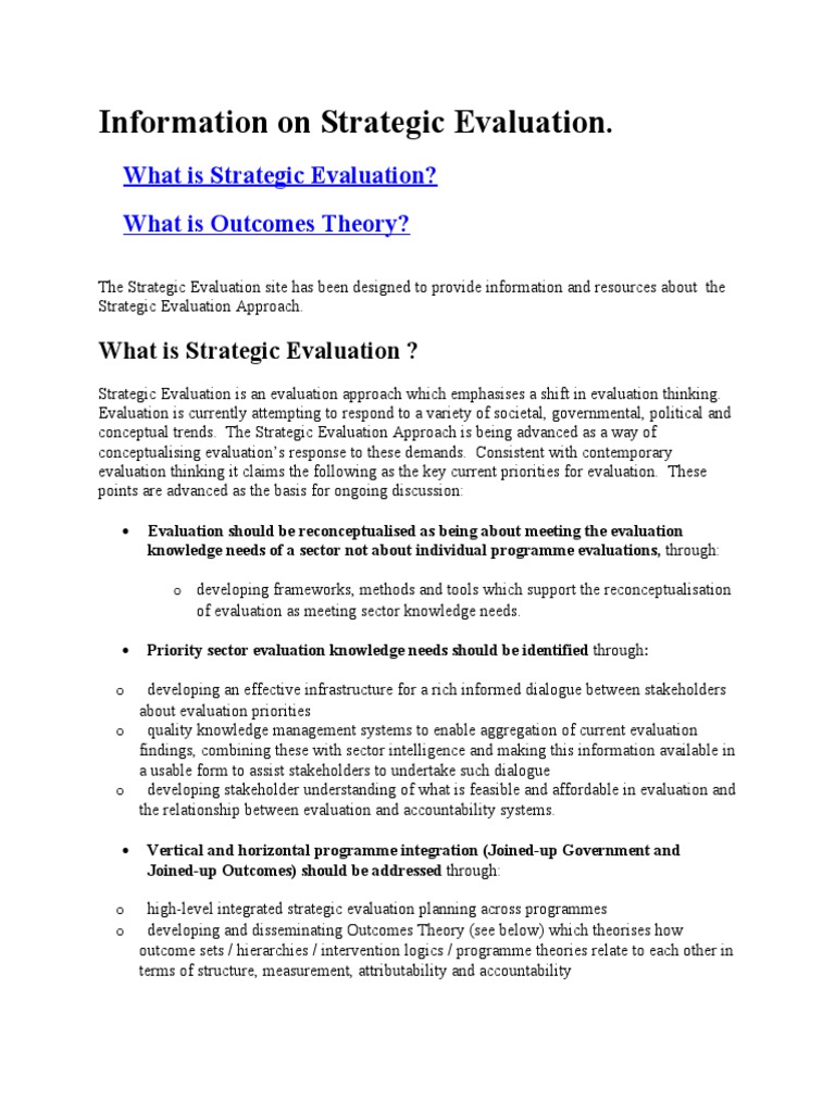 Information On Strategic Evaluation.: What Is Strategic Evaluation ...