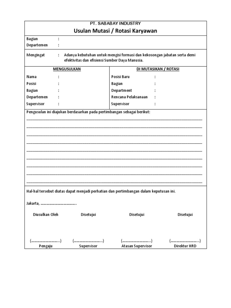 Format Form Mutasi Rotasi Pdf - Riset