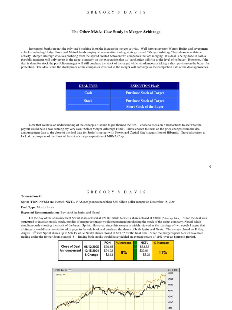 Merger Arbitrage Case Study | PDF | Arbitrage | Mergers And Acquisitions