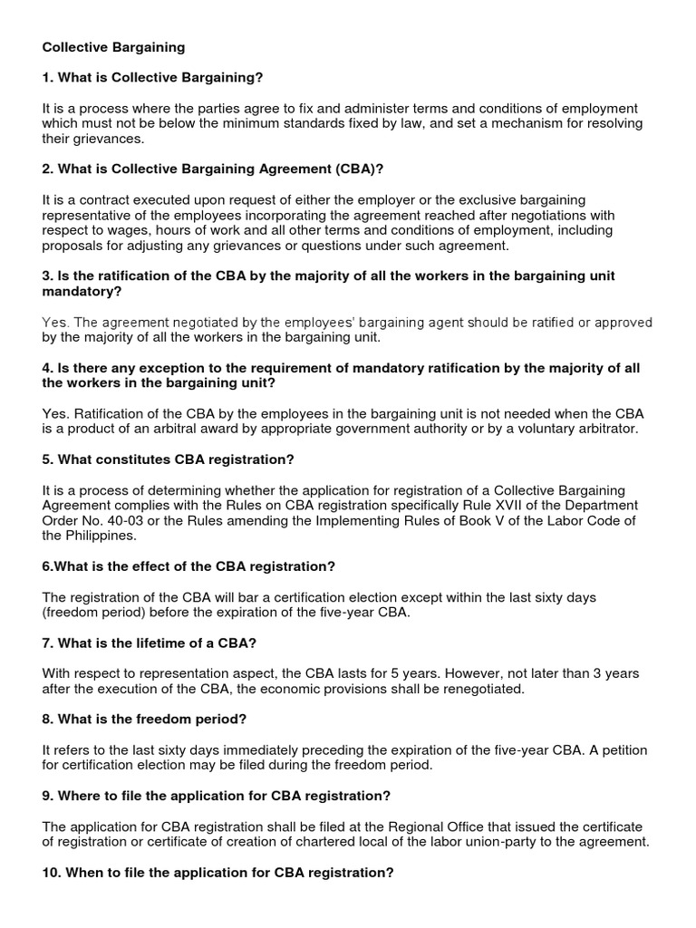 Cba | PDF | Collective Bargaining | Ratification