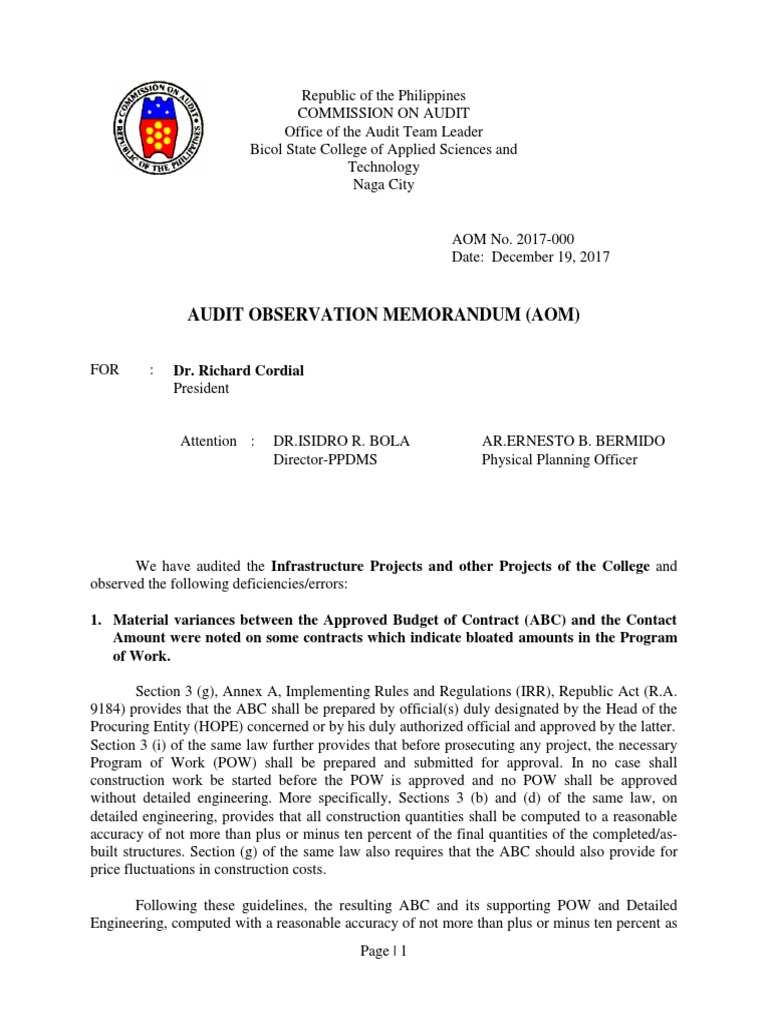 AOM on Budget Variances and Transparency | PDF | Audit | Government