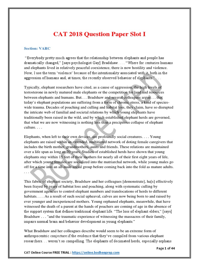 CAT 2018 Question Paper Slot I With Solutions | PDF | Heredity ...