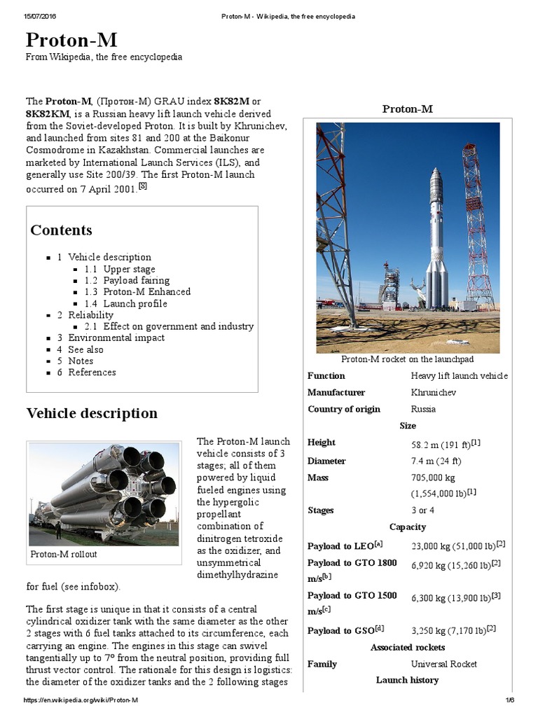 Proton-M - Wikipedia, The Free Encyclopedia PDF | PDF | Rockets And ...