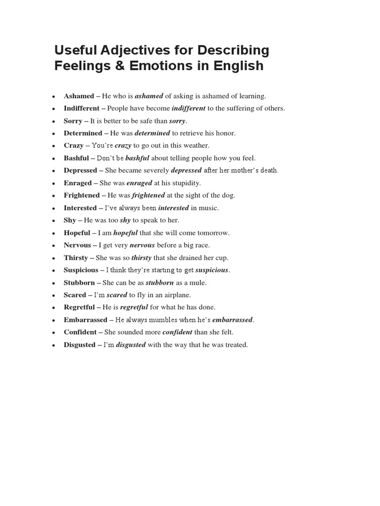 Adjectives for Feelings and Emotions | PDF