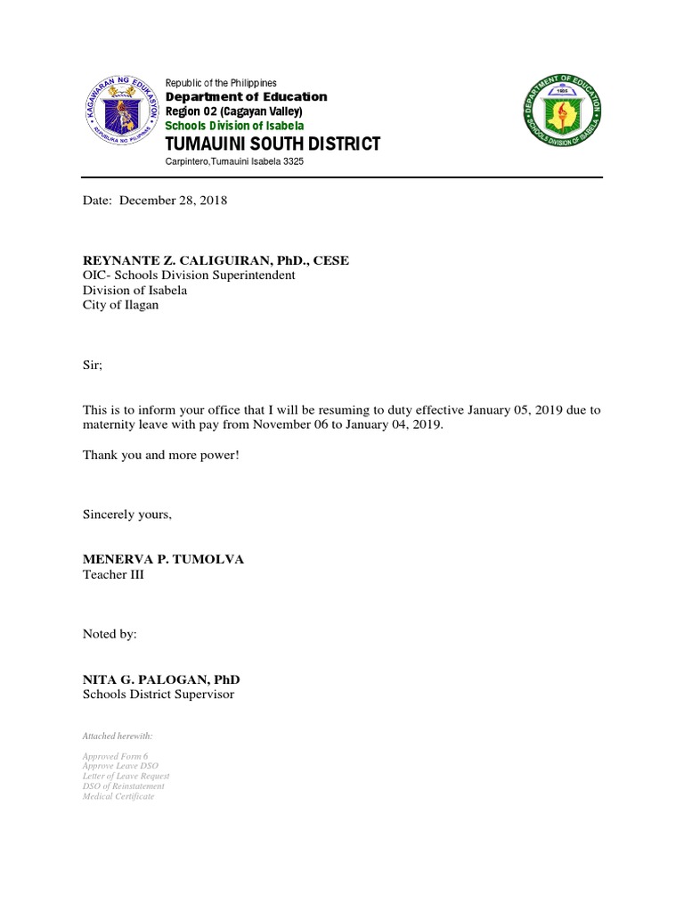 Reinstatement Letter After Maternity Leave | PDF