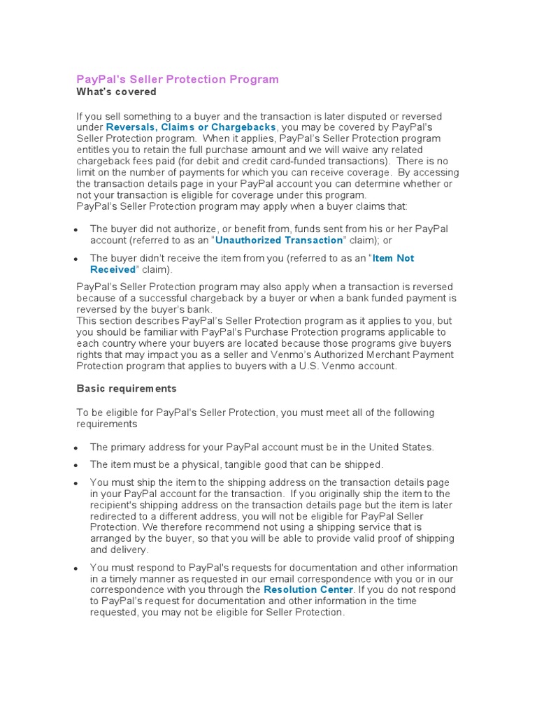 Paypal'S Seller Protection Program | PDF | Pay Pal | Financial Transaction