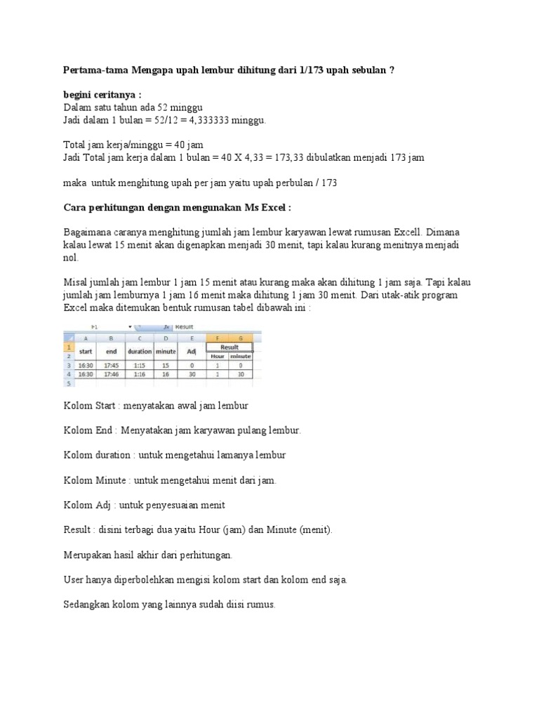 Rumus Lembur Excel | PDF