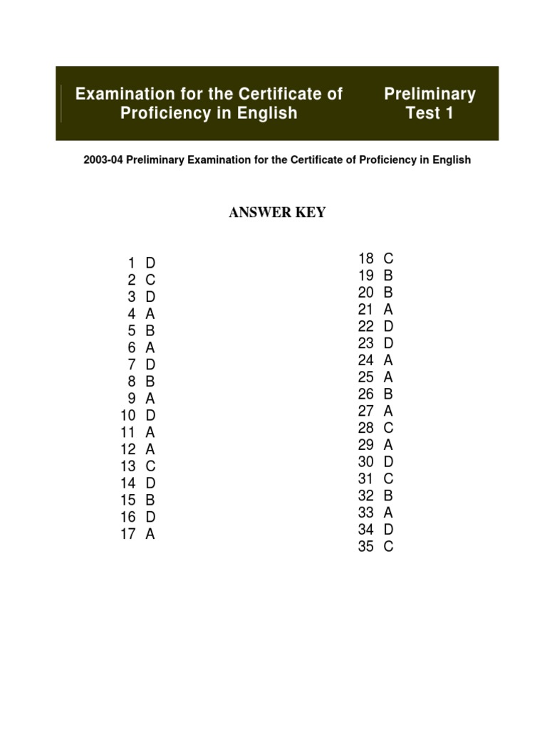 Examination For The Certificate of Proficiency in English Preliminary ...