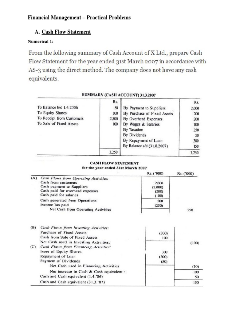 Cfs Numericals | Balance Sheet | Cash Flow Statement