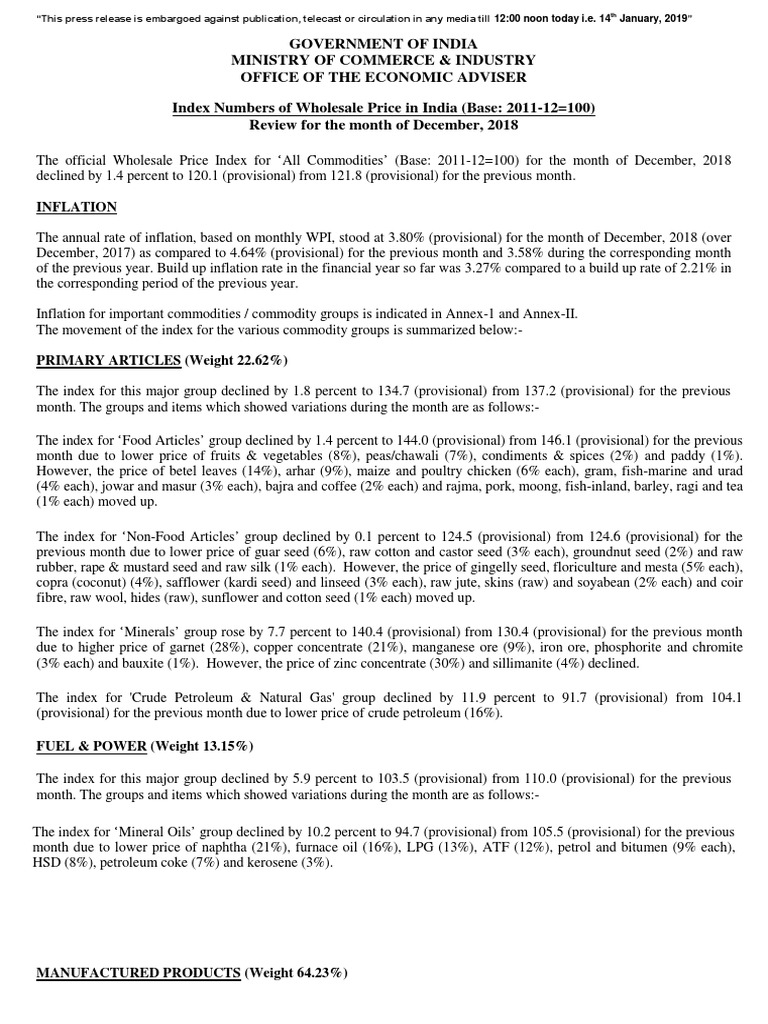 Wpi Index | PDF | Wholesale Price Index | Paper