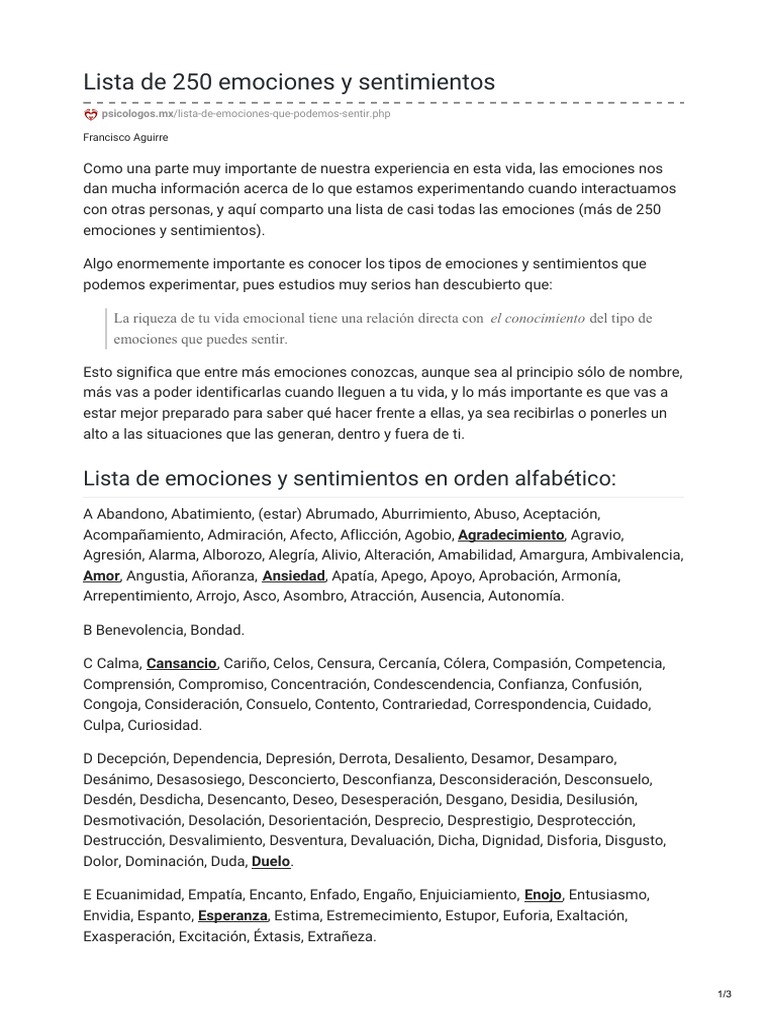 Psicologos - Mx-Lista de 250 Emociones y Sentimientos | Descargar ...