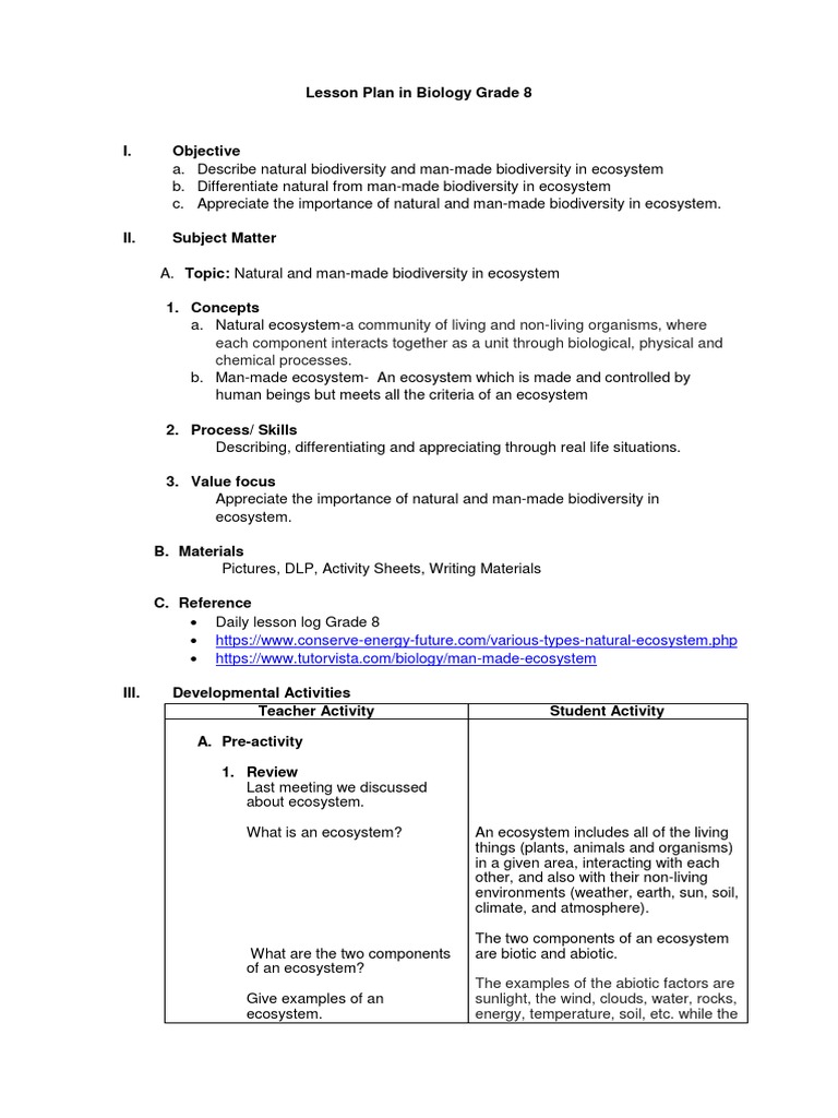 Biodiversity Lesson Explains Natural vs Man-Made | PDF | Ecosystem ...