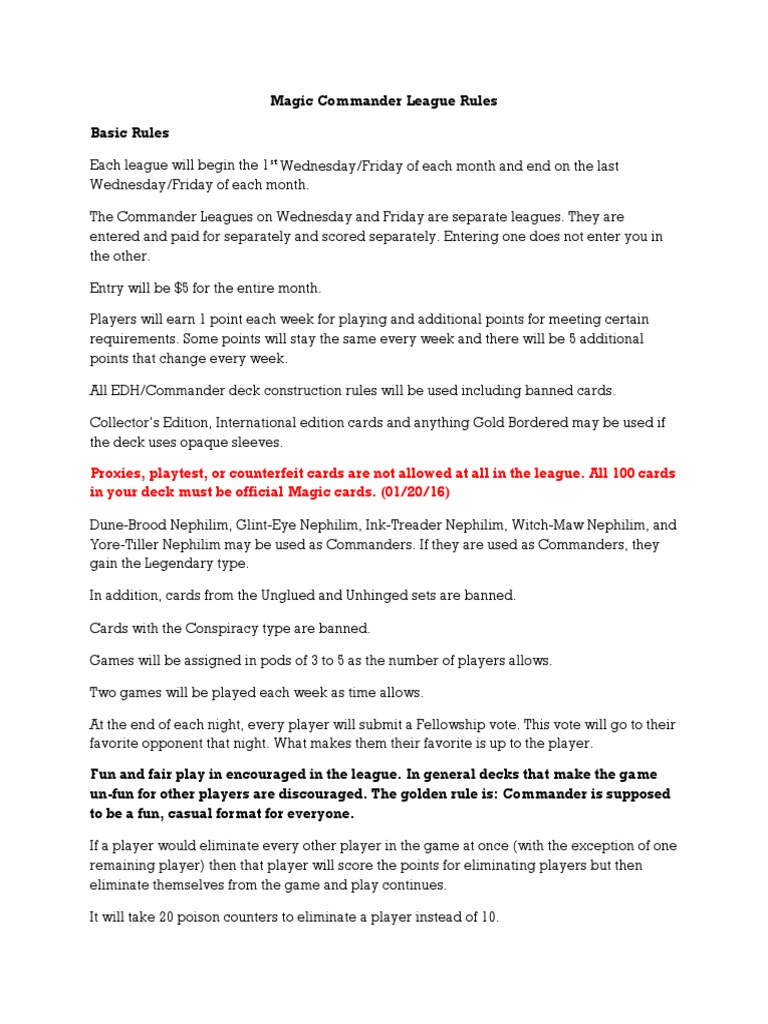 Magic Commander League Rules Basic Rules | PDF | Trading Cards | Toys