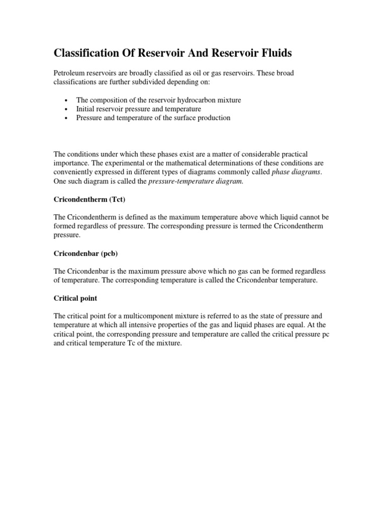 Classification of Reservoir and Reservoir Fluids | PDF | Petroleum Reservoir | Phase (Matter)