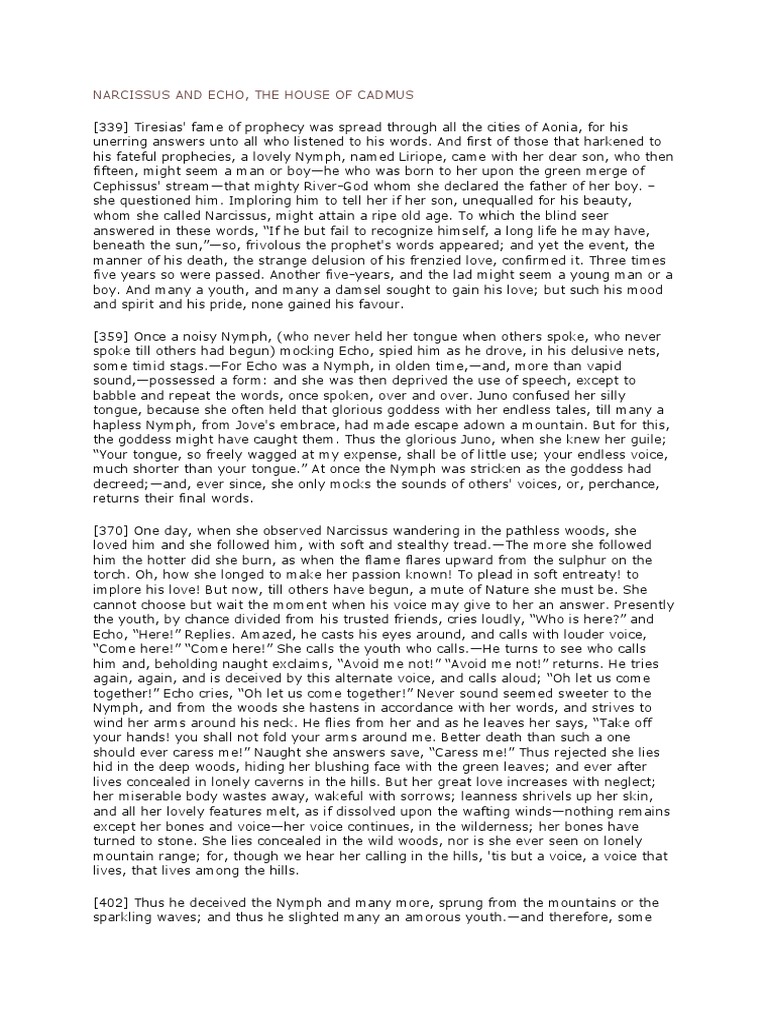 Narcissus and Echo, The House of Cadmus | PDF