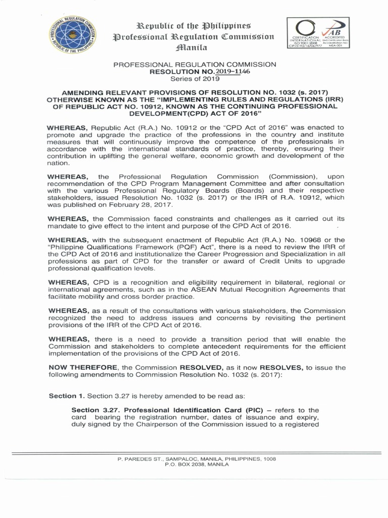 Amending Relevant Provision of Resolution No. 1032 (s.2017) Otherwise ...