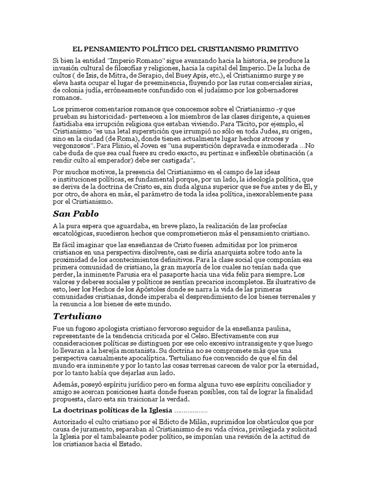 El Pensamiento Político Del Cristianismo Primitivo | PDF | Padres de la ...
