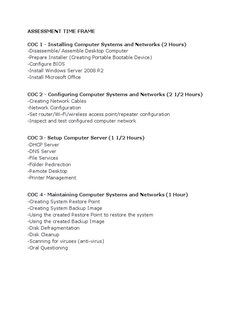 Css NC II Assessment Time Frame | PDF
