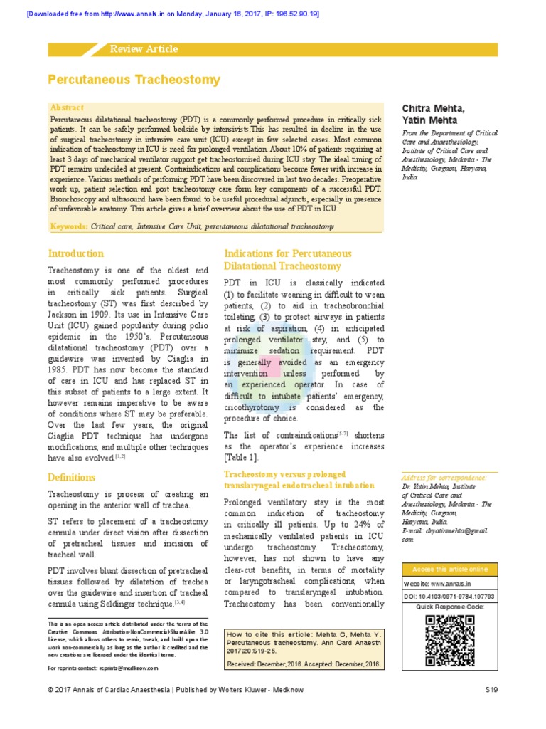 Percutaneous Tracheostomy | PDF | Respiratory System | Human Anatomy
