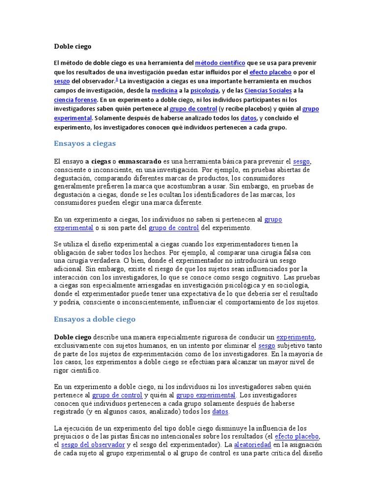 Método Doble Ciego en Ensayos Clínicos | PDF | Especialidades Medicas ...