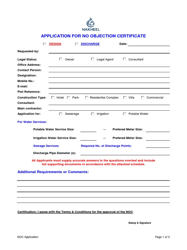 Design NOC Application Form | PDF | Magnesium | Sanitary Sewer