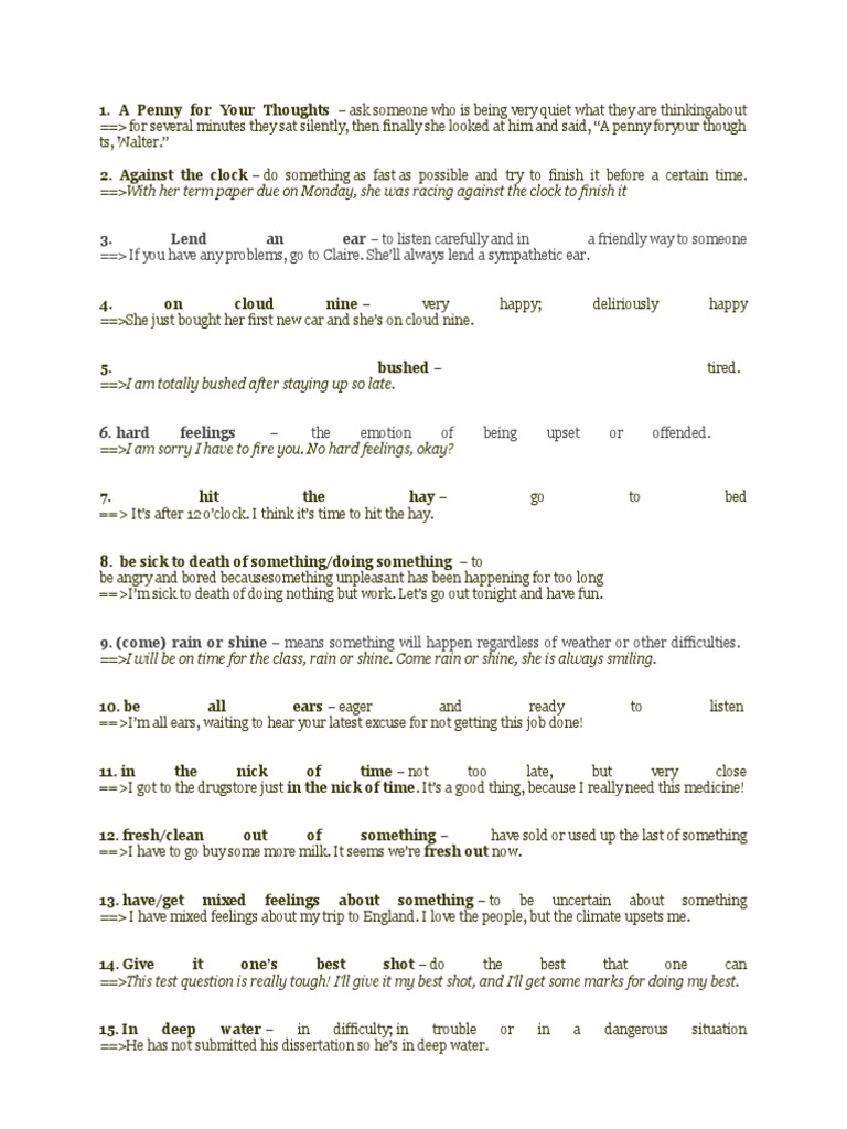 Idioms For Ielts | PDF | Idiom | Time