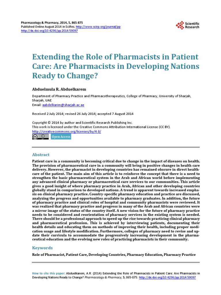 Extending The Role of Pharmacists in Patient Care Are Pharmacists in ...