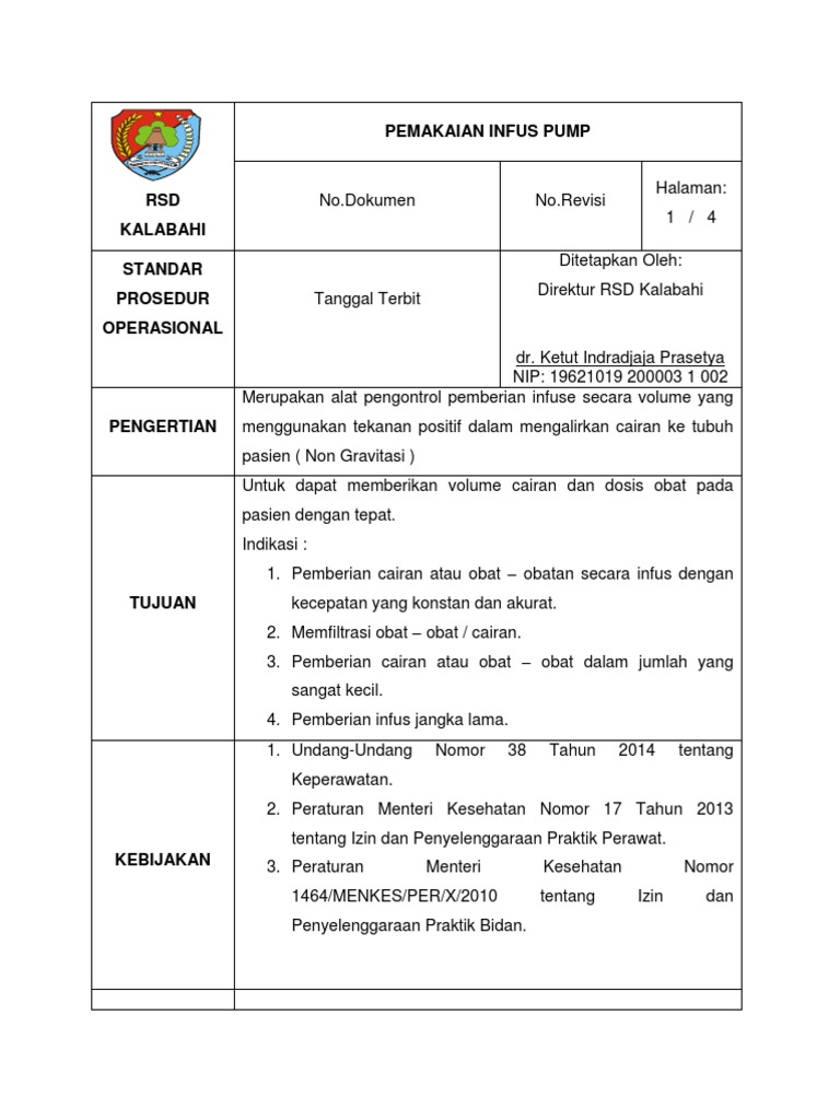 SOP Pemakaian Infus Pump | PDF