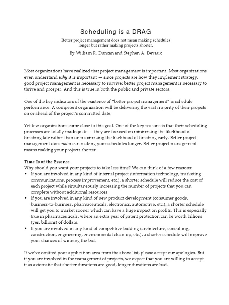 Scheduling Is A DRAG: Time Is of The Essence | PDF | Project Management ...