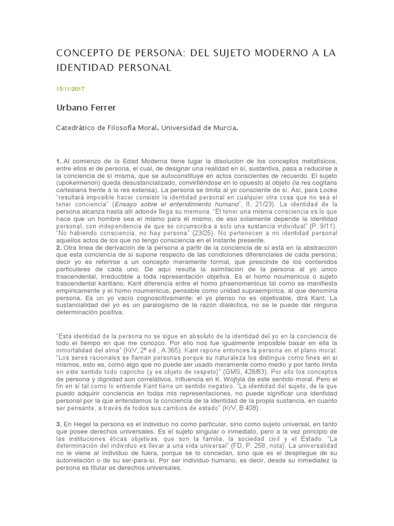 Concepto de Persona | PDF | Immanuel Kant | Edmund Husserl
