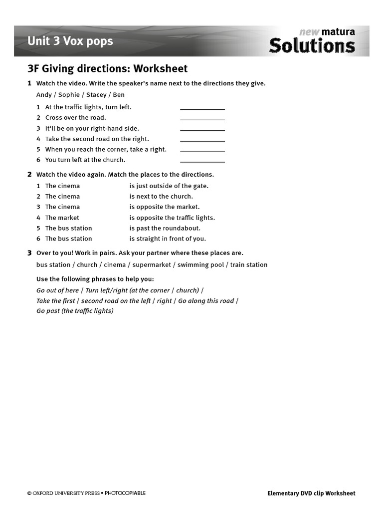 3F Giving Directions - Worksheet, Answers | PDF
