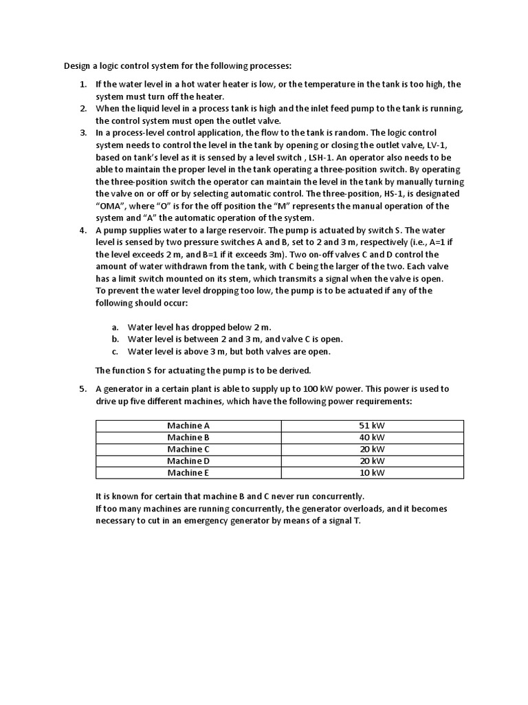 Design A Logic Control System For The Following Processes | PDF | Valve ...